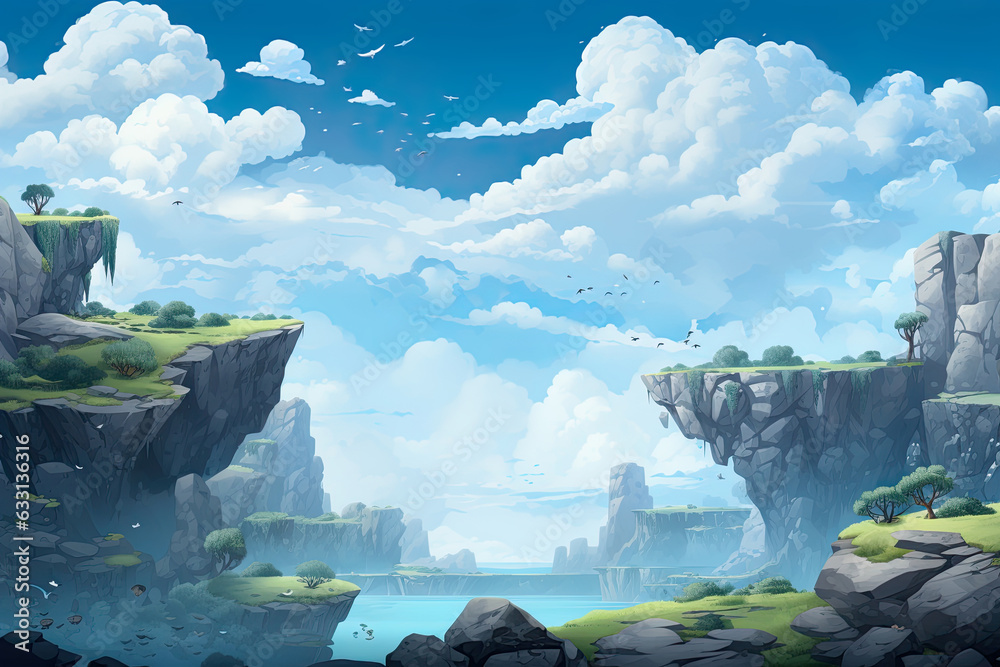 2D abstract rocky cliff background environment for adventure or battle ...