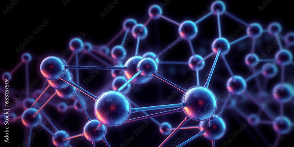 A vibrant and intricate molecular structure in shades of blue and ...