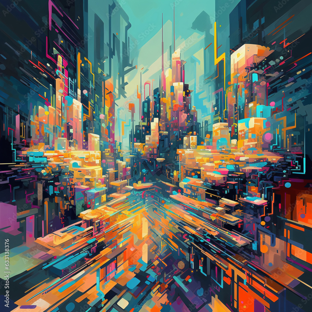 Pixel Fusion: AI Art Shaping Tomorrow. Abstract Geometry, Digital ...