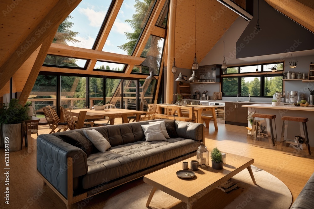 The chic country chalet has a warm and inviting interior, adorned with ...