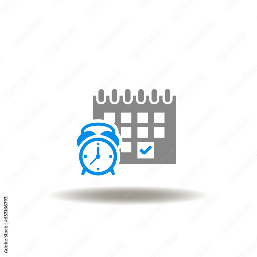 Vector illustration of calendar with check mark and alarm clock. Icon ...