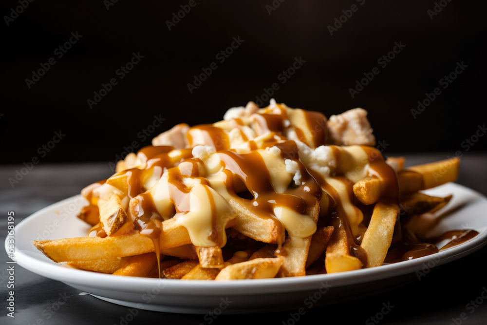 Gourmet poutine featuring crispy truffle fries, premium cheese curds ...