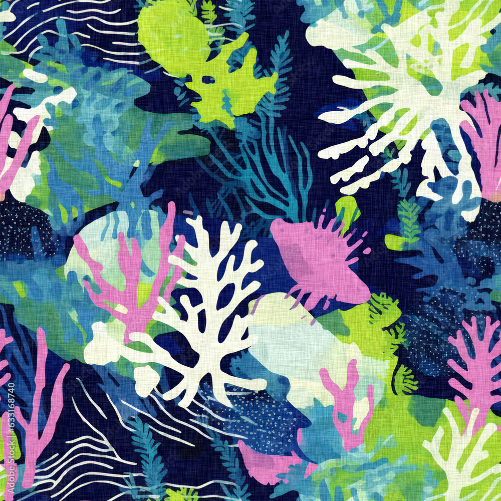 Tropical modern coastal pattern clash fabric coral reef print for ...