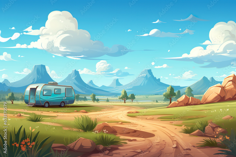Background environment of a caravan route with an abstract 2D ...
