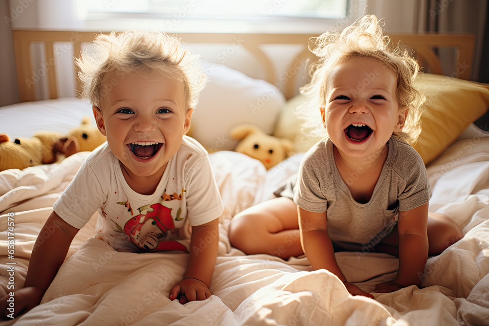 Sweet Toddler Play Cute Children Tickling Feet on the Bed, Laughing ...