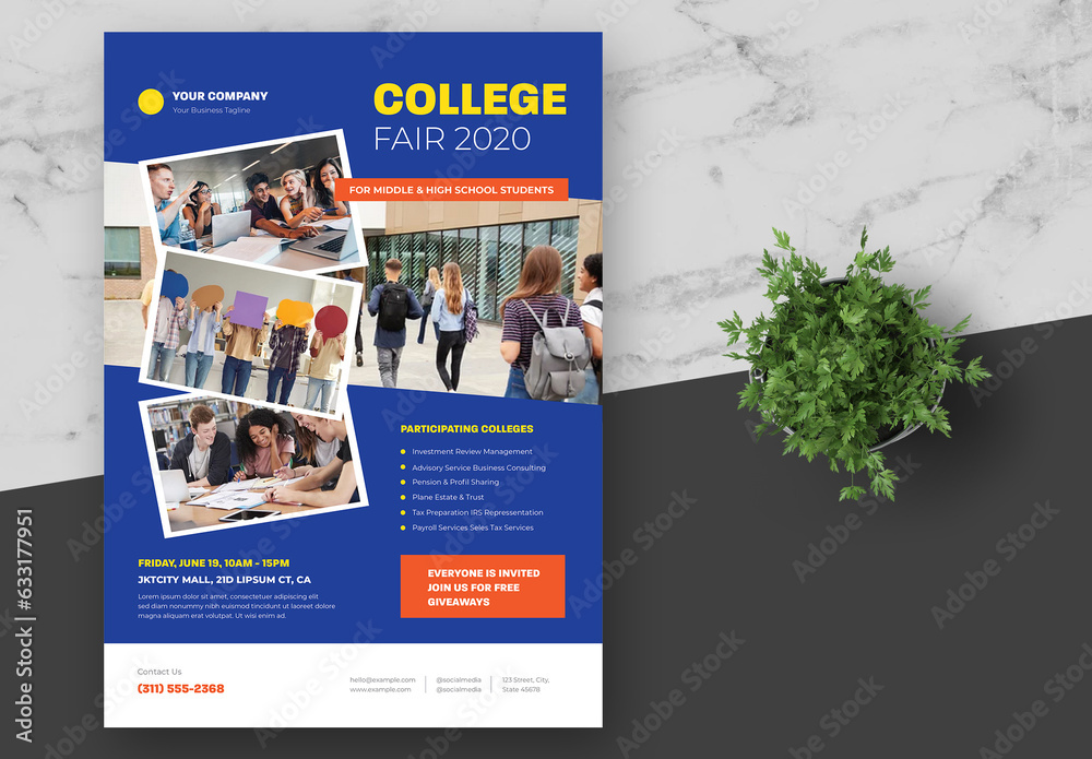Blue College Flyer Stock Template | Adobe Stock
