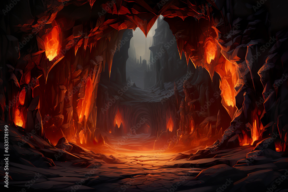 Background environment of 2D abstract lava caves for adventure or ...