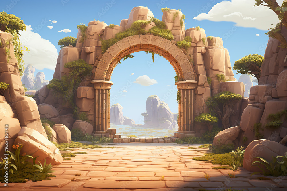 2D abstract sandstone arch background environment for adventure or ...