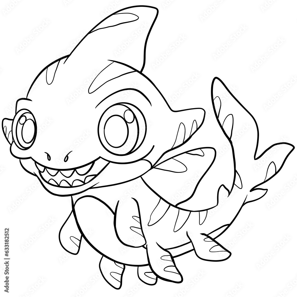 Cute sea monster character coloring page for children and adults. Hand ...