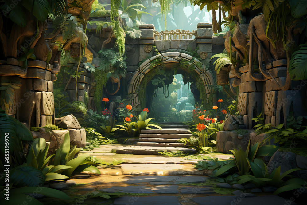 Background environment of 3D abstract hidden treasure room for ...