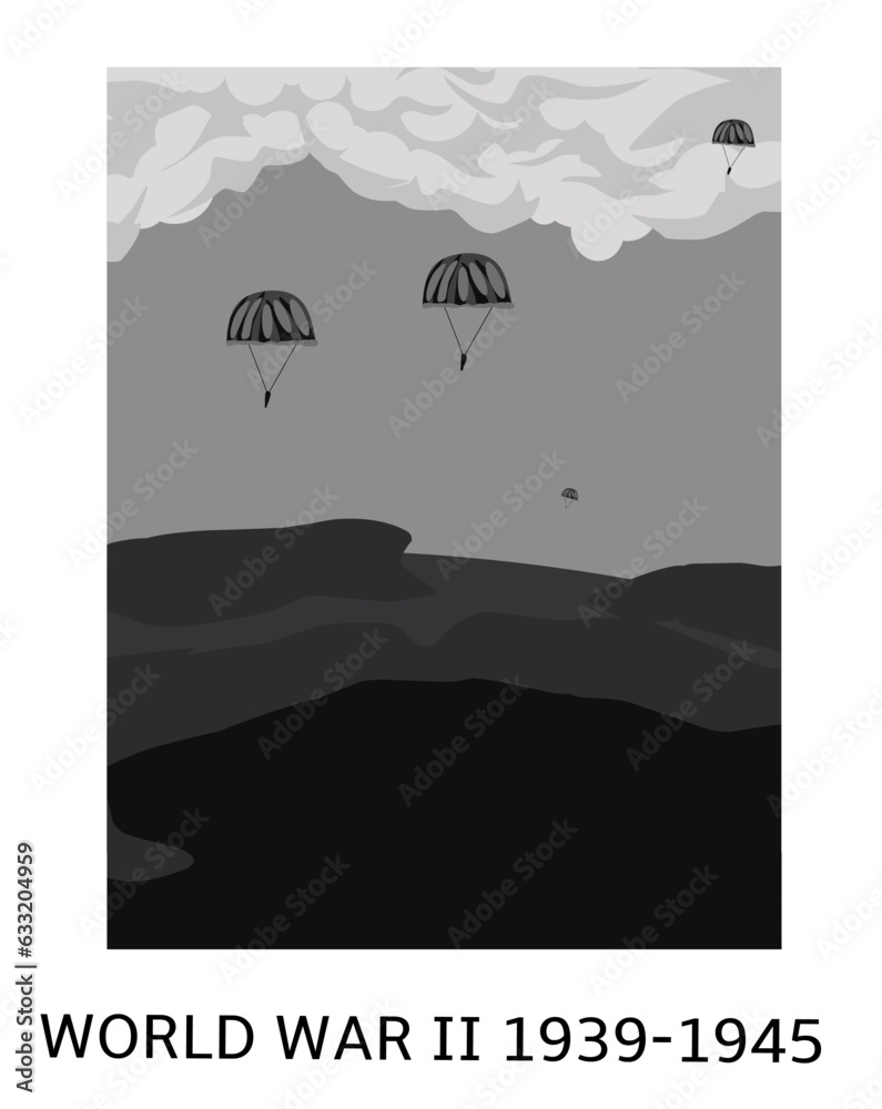 Black and white vector illustration of World War II 1939-1945. aerial ...