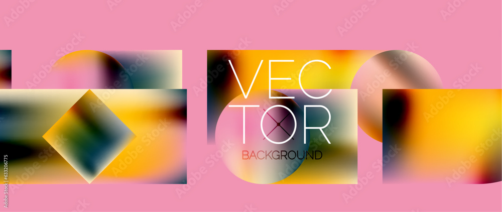 Squares and circles design. Fluid color gradients with metallic effects ...