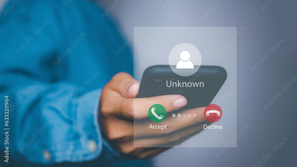 Businessman answering to incoming from an unknown caller. Phone call ...