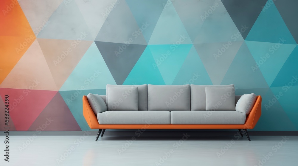 Minimalist clean sofa, with randon rgb pattern wall background, sofa ...