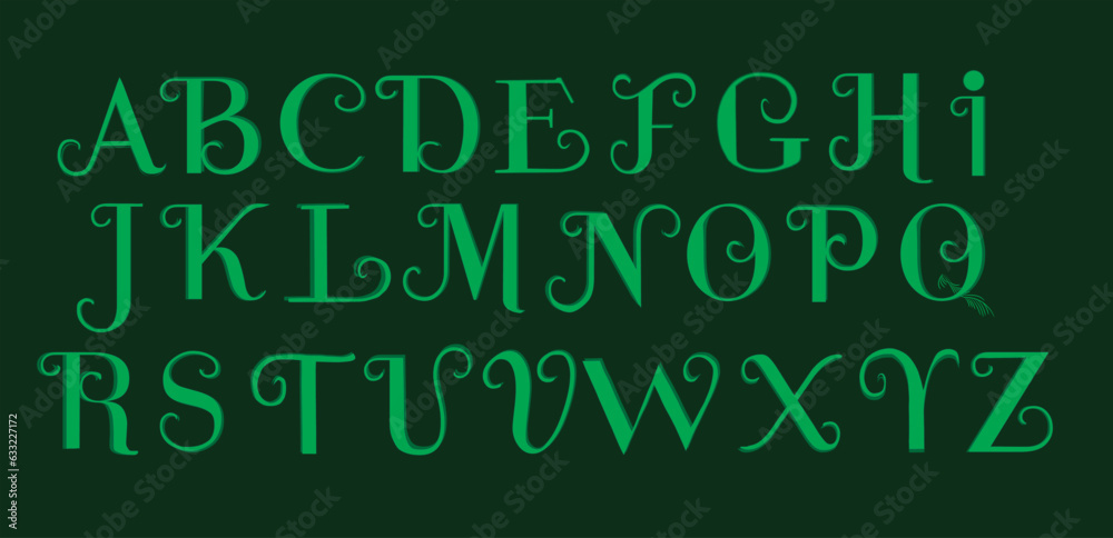 Green calligraphy font, alphabet letters font Stock Vector | Adobe Stock
