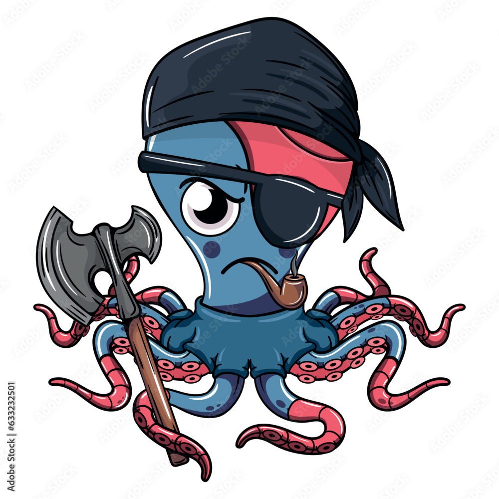 Cartoon comics gangster octopus character with pirate patch smoking a ...