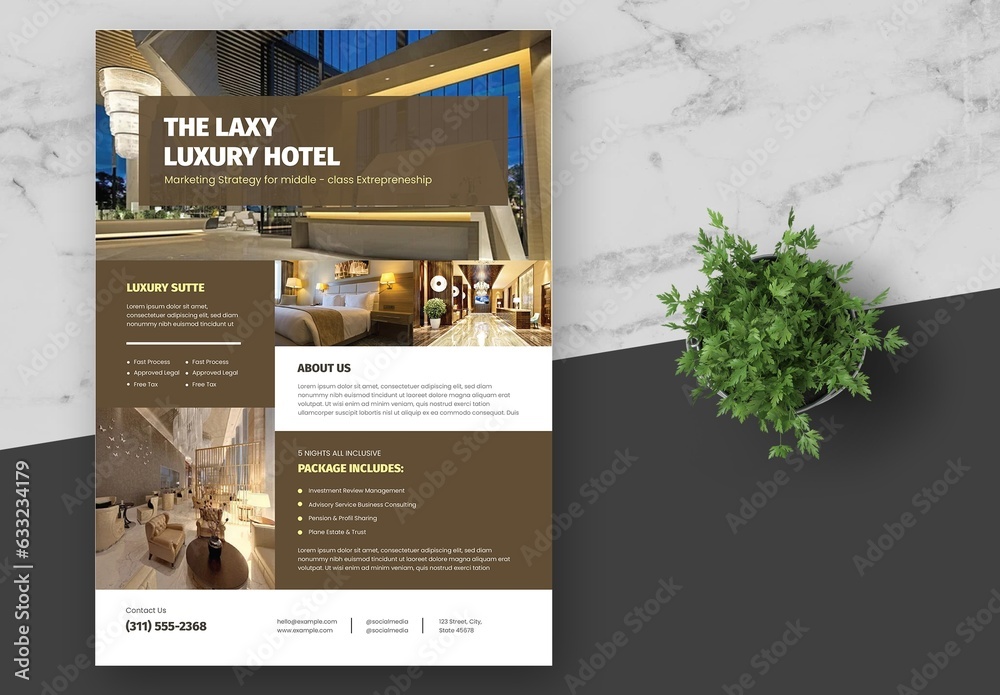 Brown Luxury Hotel Flyer Stock Template | Adobe Stock