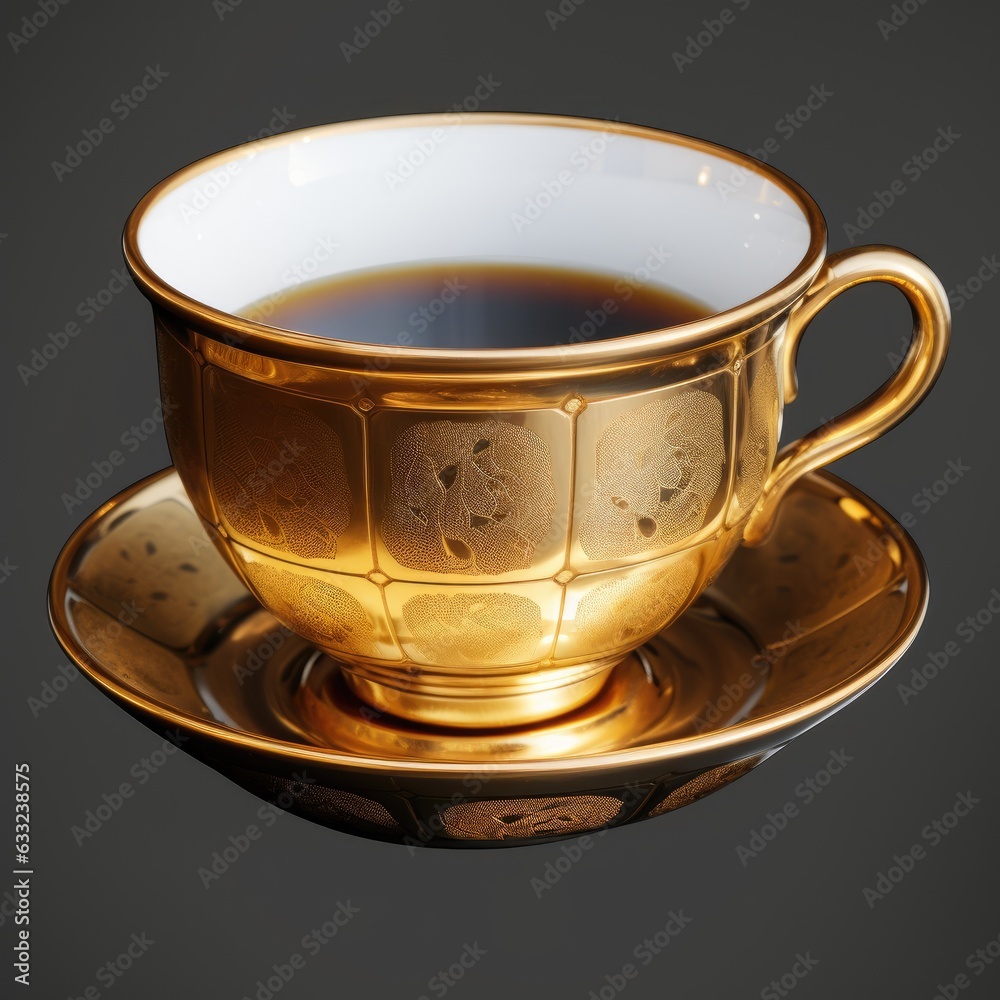golden coffee cup in a middle eastern design - created using generative ...