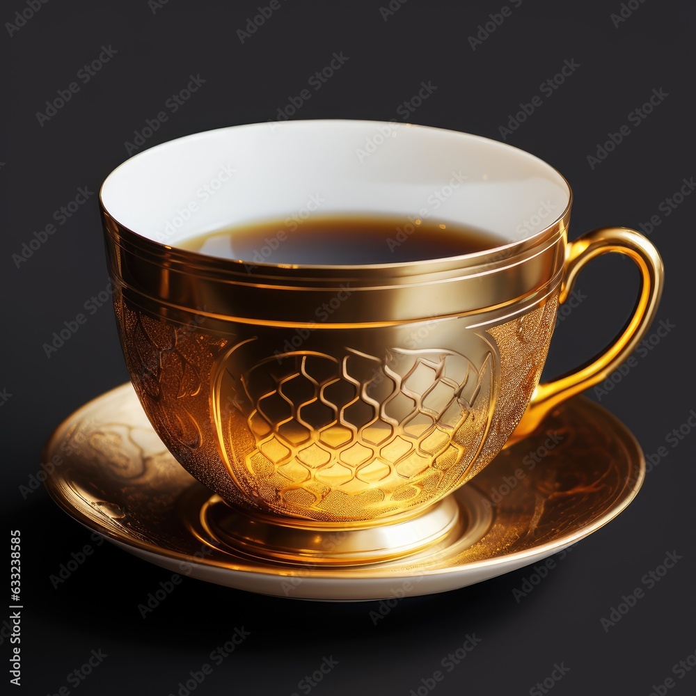 golden coffee cup in a middle eastern design - created using generative ...