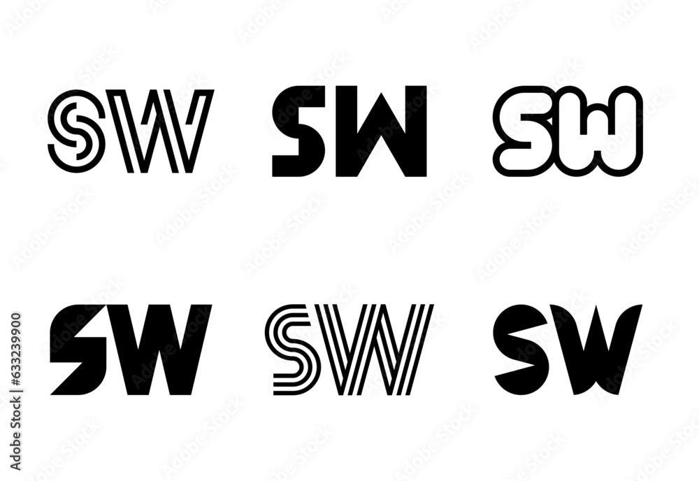Set of letter SW logos. Abstract logos collection with letters ...