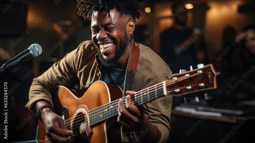 rock star singer in the concert. portrait of modern african american ...