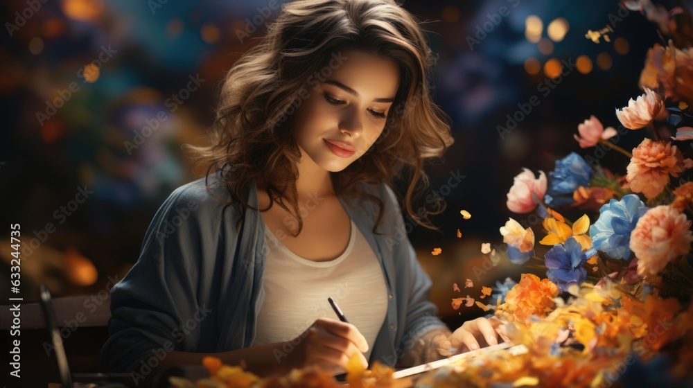 Foto de Lifestyle, creative hobby and art work. female illustrator ...