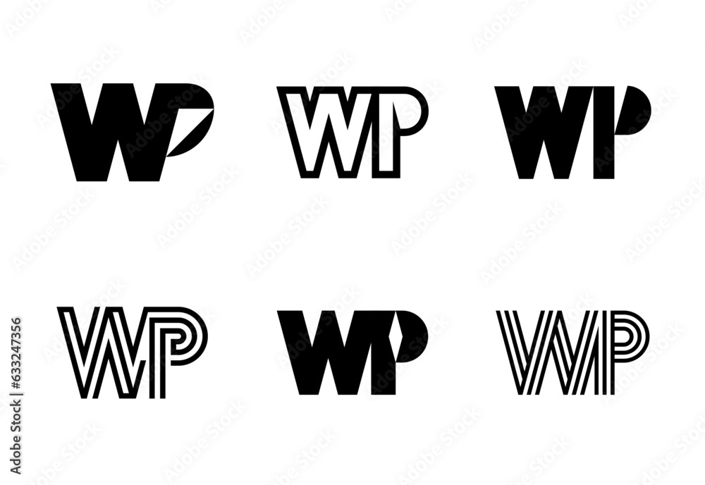 Set of letter WP logos. Abstract logos collection with letters ...