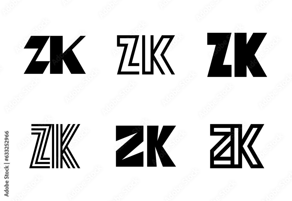 Set of letter ZK logos. Abstract logos collection with letters ...