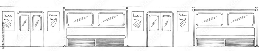 Train interior graphic metro subway black white long sketch ...