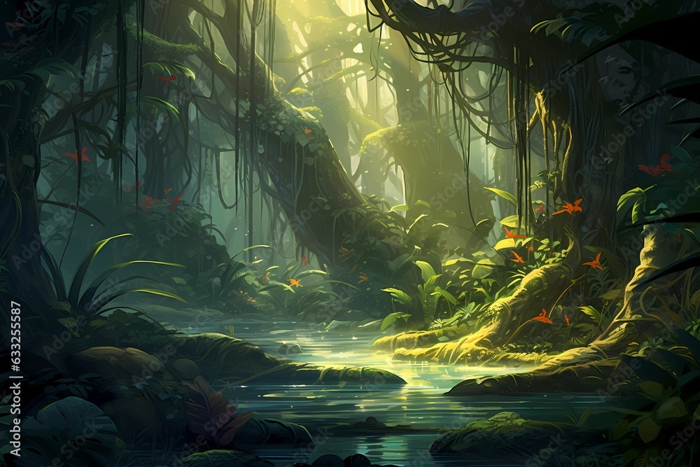 Fantasy Pathway Through A Dense Forest.Moonlight shines.Fantasy ...