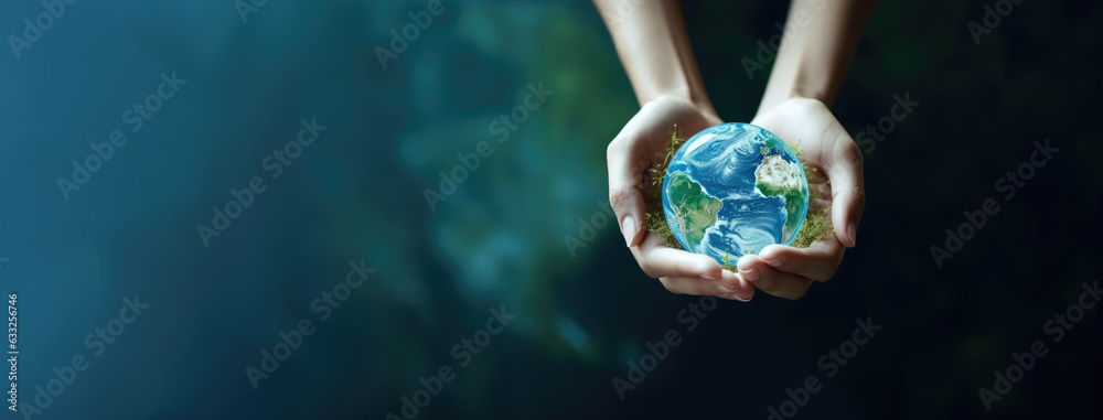 Woman hand holding earth, save planet, earth day, sustainable living ...