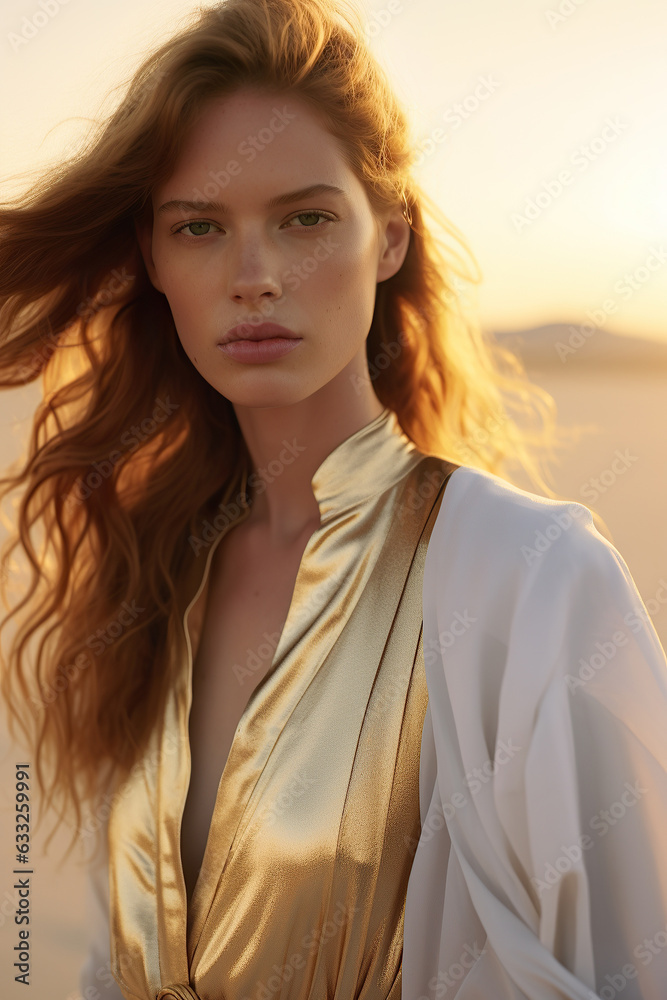 A stunning woman with wild, long hair stands confidently against a wall ...