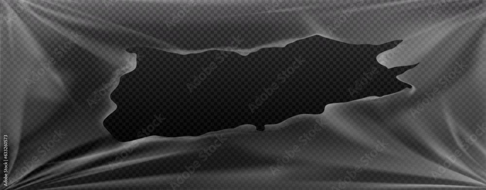 Realistic ripped plastic wrap on transparent background. Vector ...