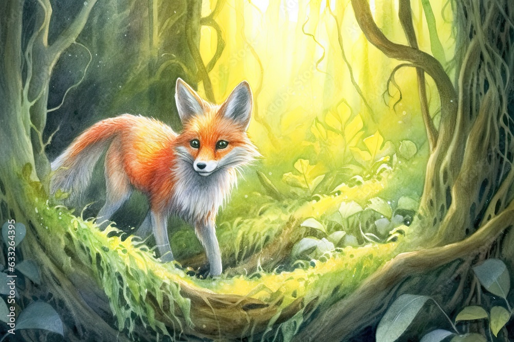 Exploring a Mystical Forest: Curious Fox with Fiery Red Fur, Mischief ...