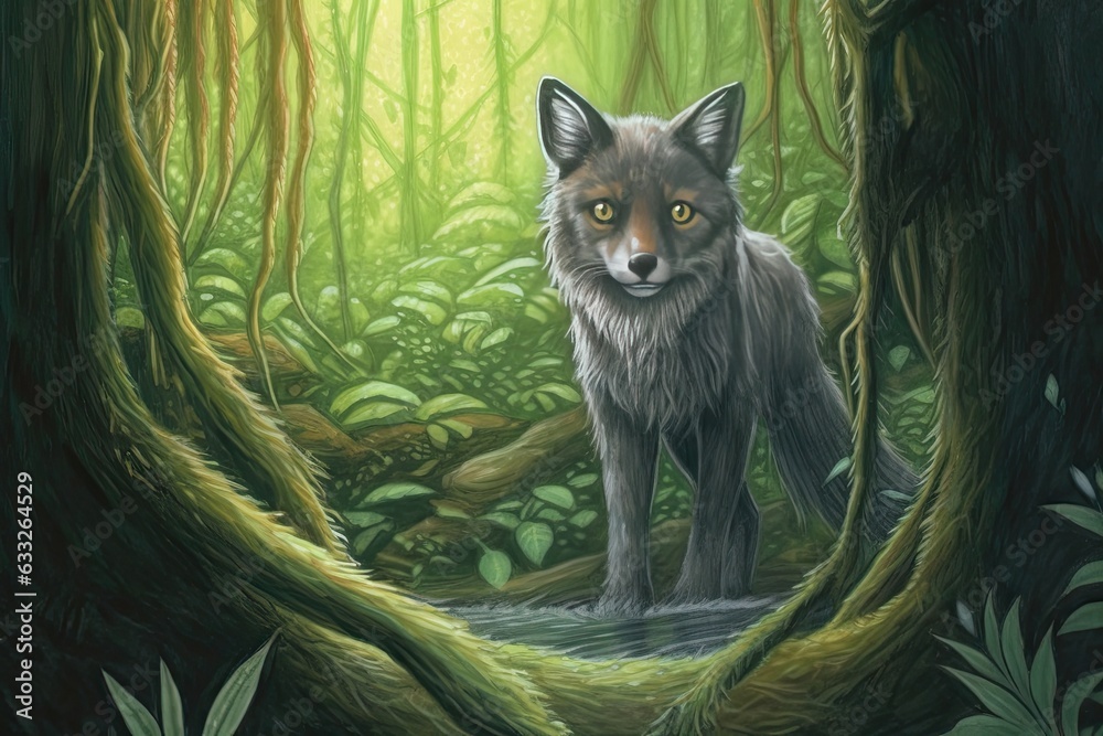 Exploring a Verdant Forest: Curious Fox with Amber Eyes, generative AI ...
