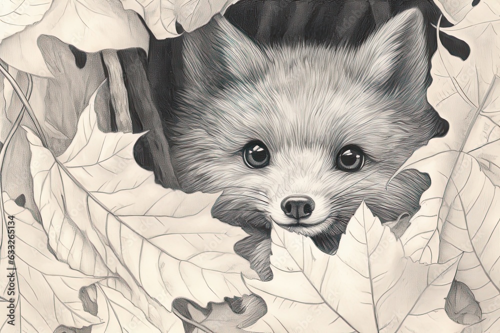 Sly and Curious Fox Peeking out from Behind Autumn Leaves: Whiskers ...