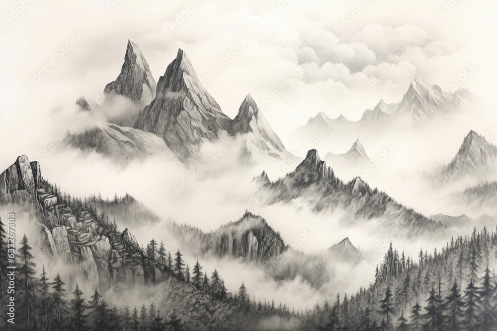 Majestic Mountain Range Enshrouded in Mist: Conquering the Horizon with ...