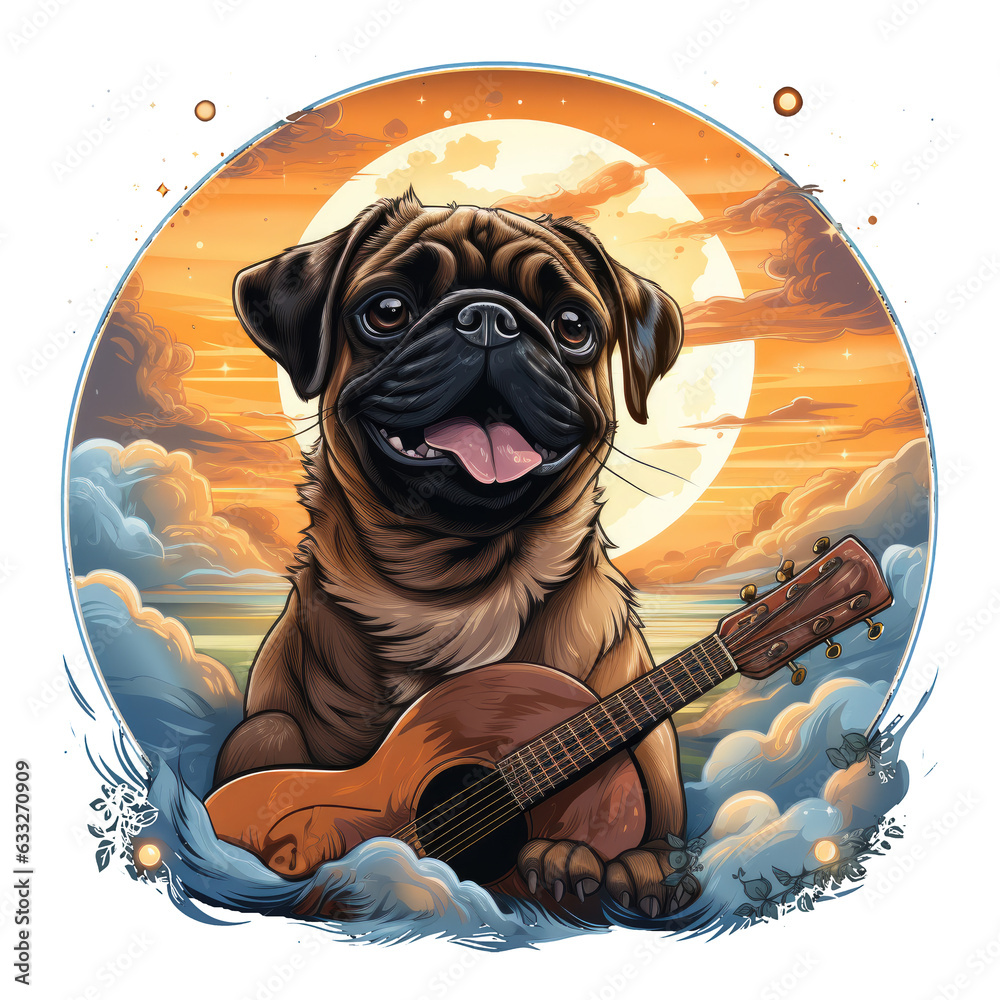 Christmas Pug T-Shirt Designs, a pug pup donning angel wings, playing a ...