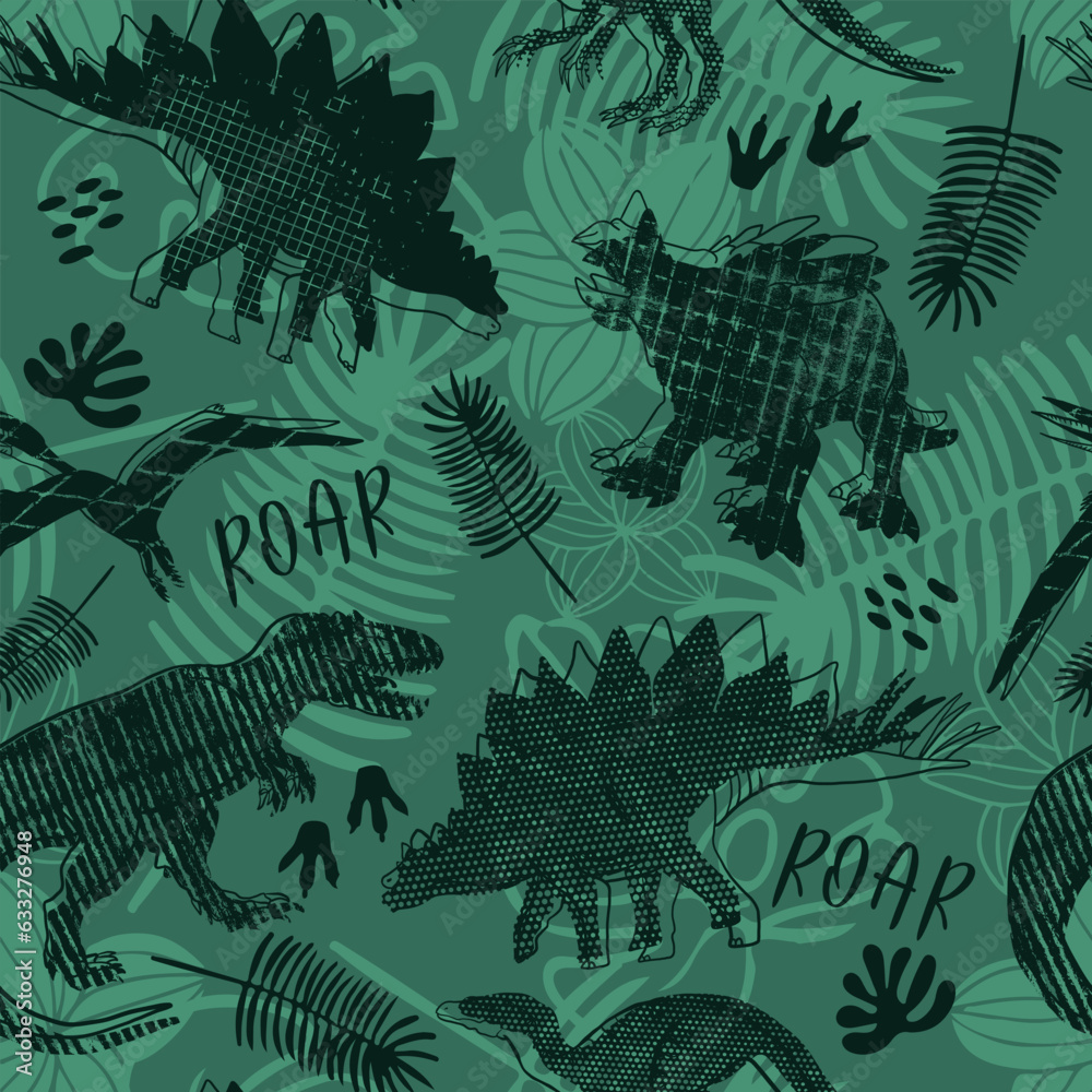 Seamless Dino pattern, print for T-shirts, textiles, wrapping paper ...
