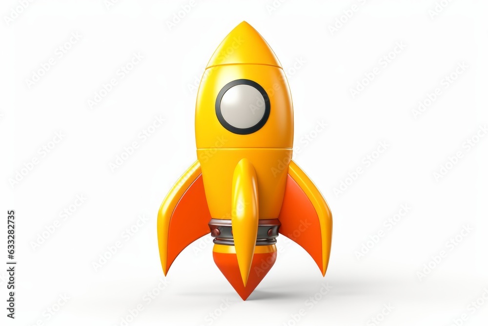 3D render colorful metallic cartoon rocket illustration isolated on ...