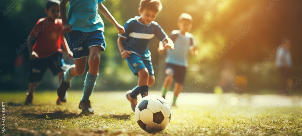 Kids soccer football - young children players match on soccer field ...