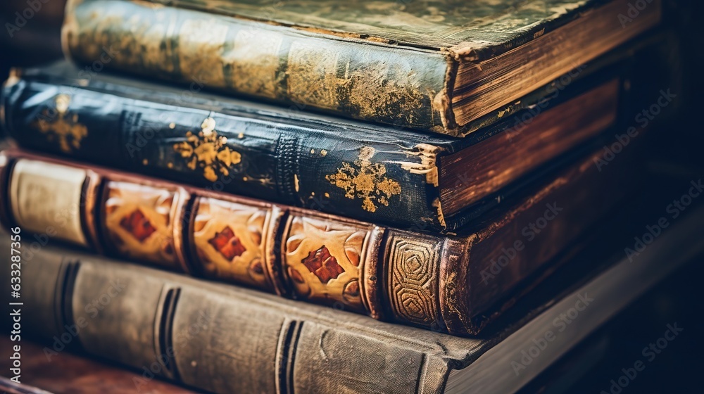 Pile of old books close up.Created with Generative Ai technology. Stock Illustration | Adobe Stock