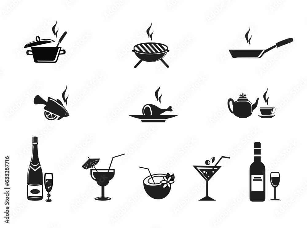 Cookbook recipes, food menu, restaurant, bar, cafe advertising icons ...