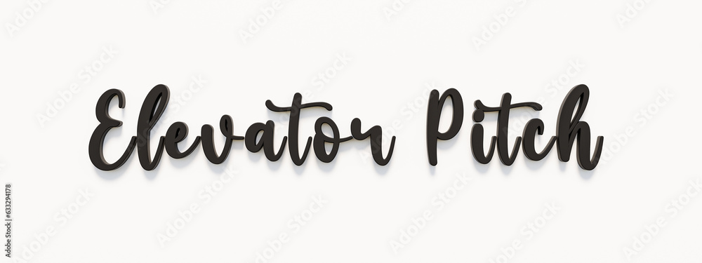 Elevator pitch. Handwritten black letters against white background with ...