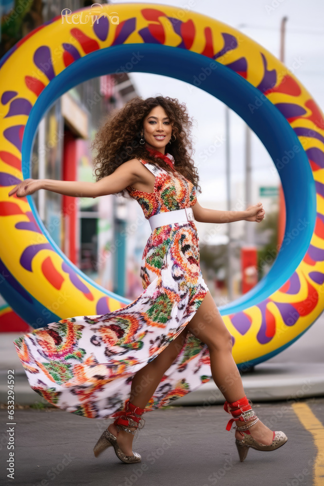 A woman of Pacific Islander heritage, with long, curly hair, wearing a ...