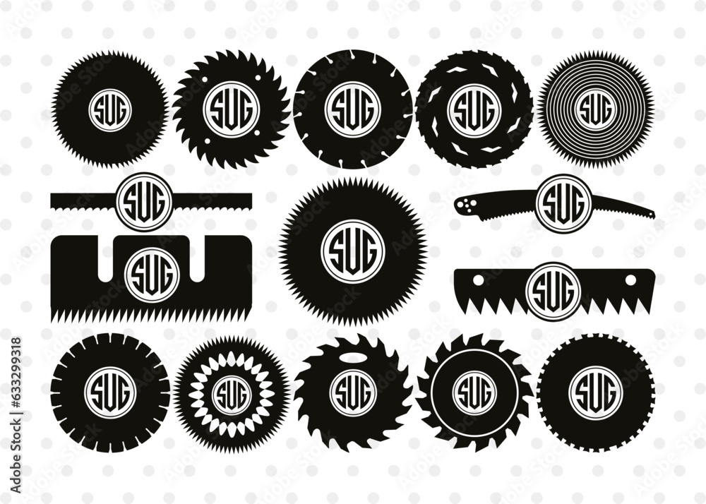 Saw Blade Circle Monogram, Saw Blade Silhouette, Saw Blade Svg, Steel ...