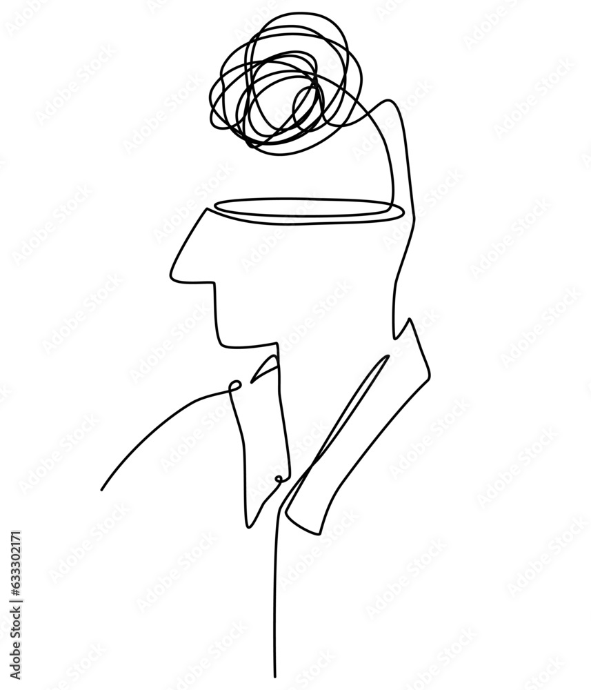 Continuous one line drawing of person with confused messy feelings ...