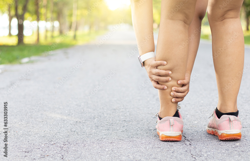 Injury from workout concept. Running sport injury leg pain. Runner ...