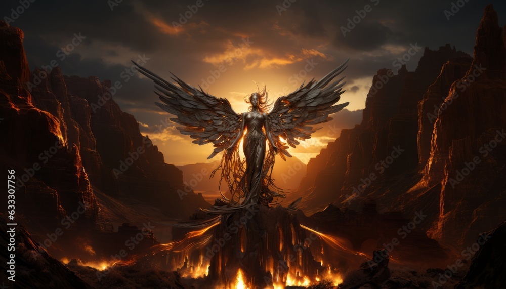 An angel, an archangel in the form of a stone female statue stands in a ...