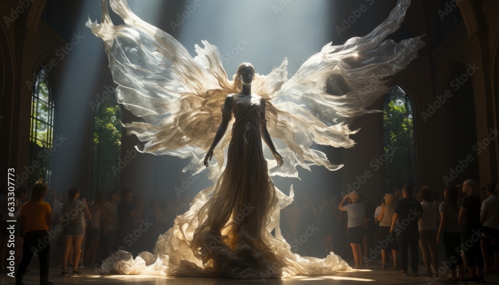 The holy angel descended from divine heaven to people, righteous ...